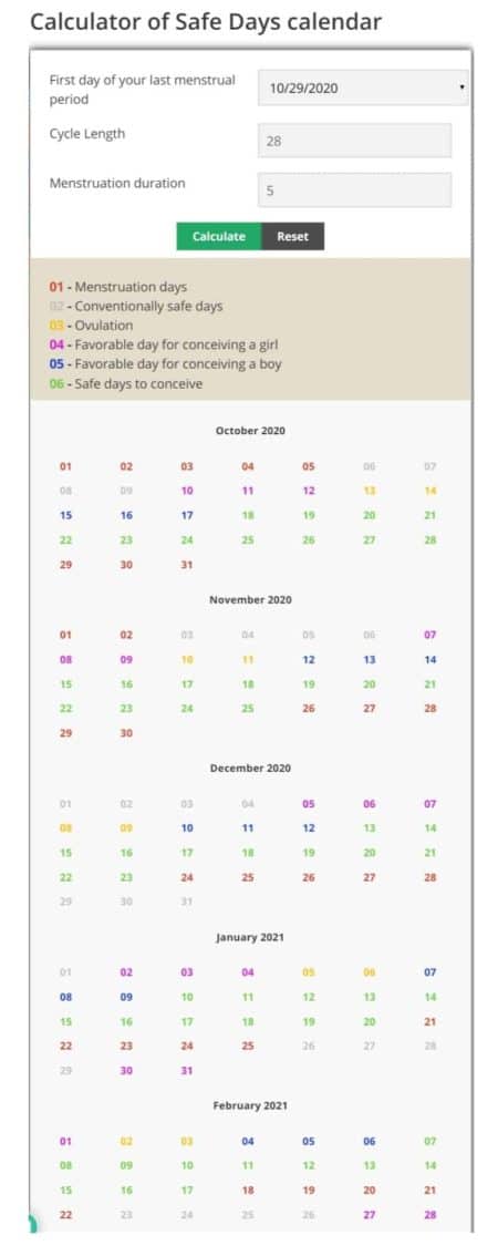 The safe days calculator: calculate the safe period or infertile period ...