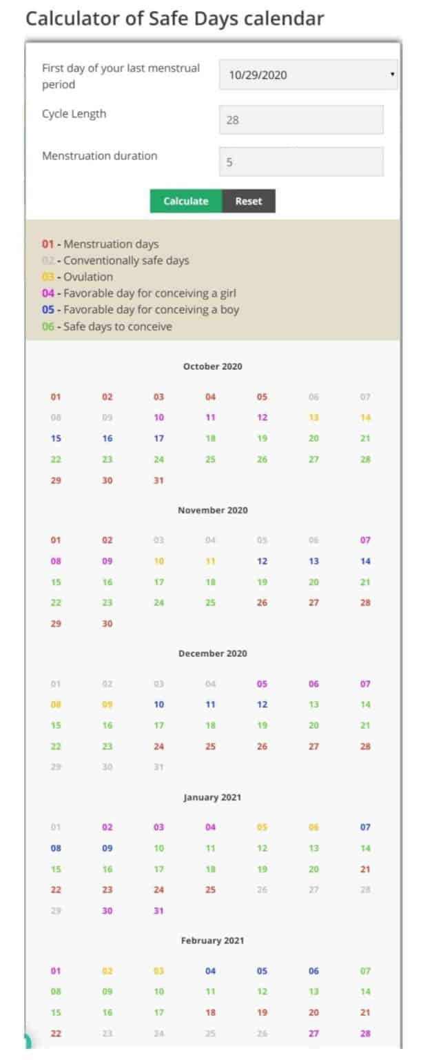 The Safe Days Calculator Calculate The Safe Period Or Infertile Period